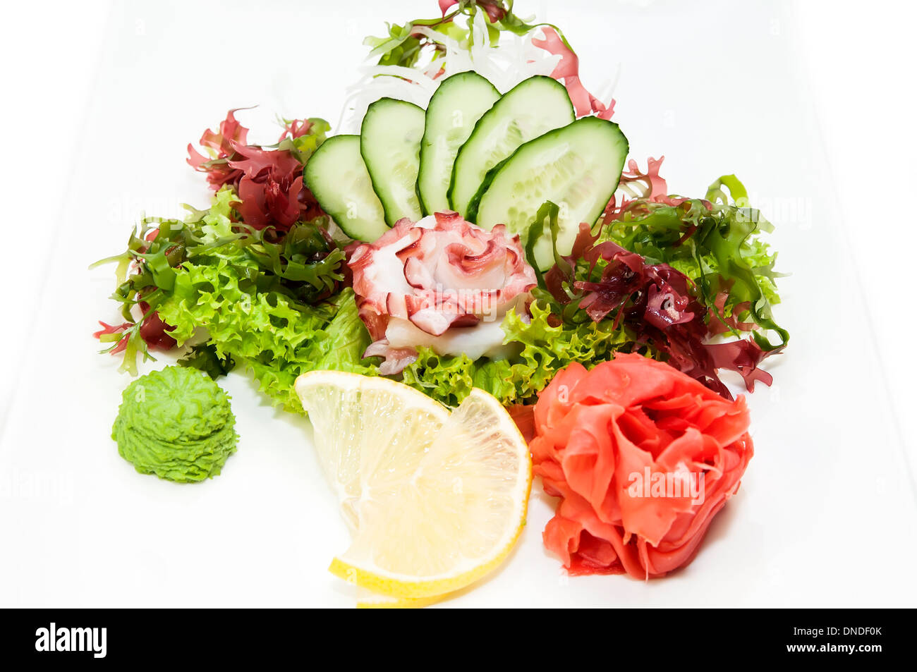Japanese sashimi on a white background in a Japanese restaurant Stock ...