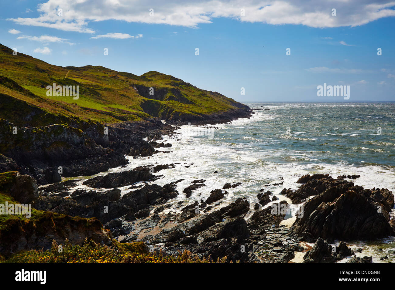 Rough seas at Morte Point near Woolacombe on the North Devon coast UK ...