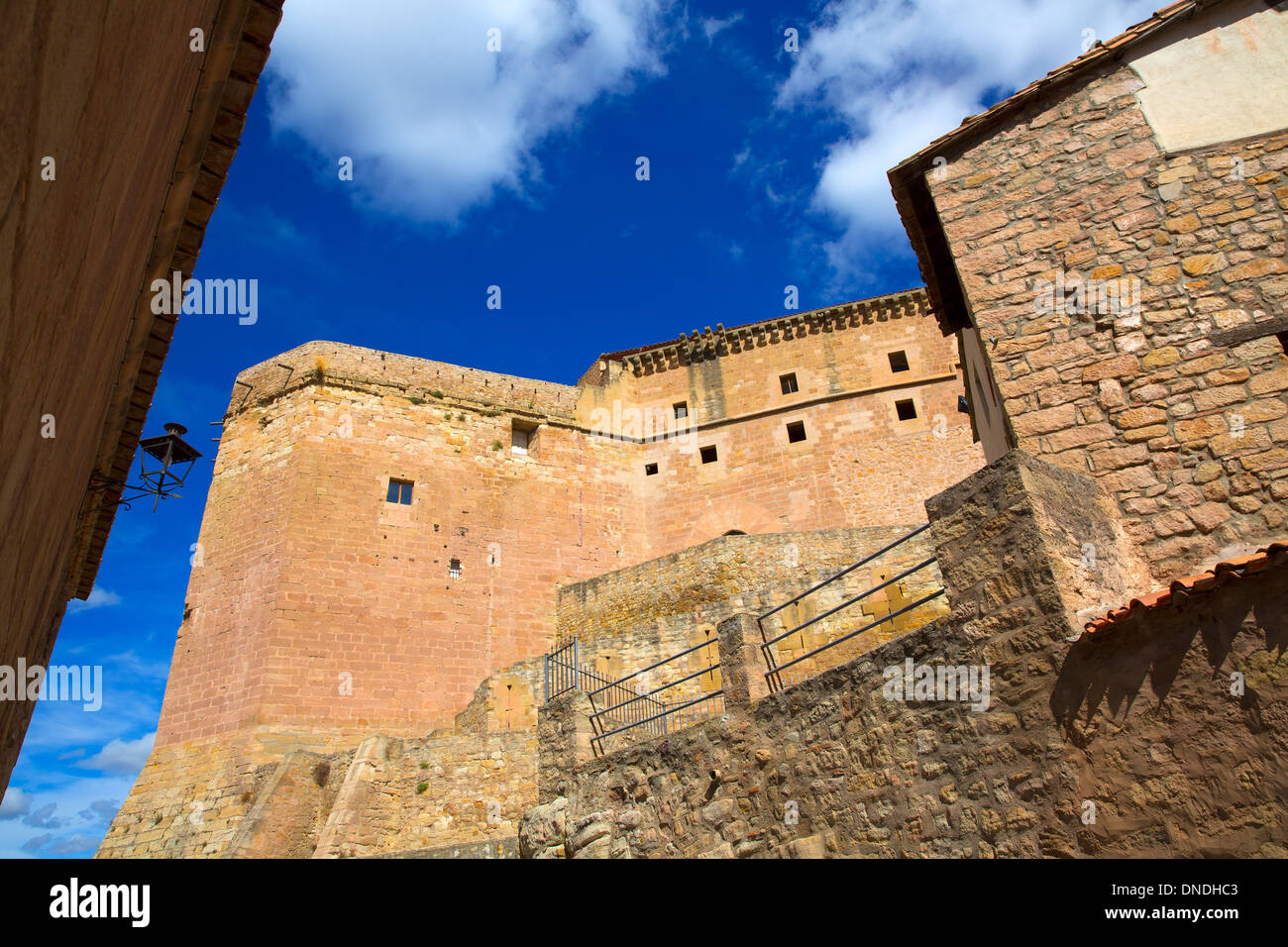 Mora de Rubielos Teruel Muslim Castle in Aragon Spain under blue sunny ...