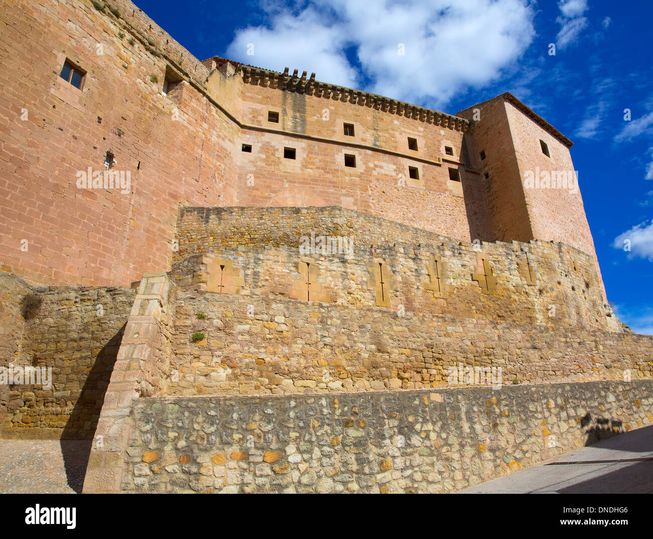 Mora de Rubielos Teruel Muslim Castle in Aragon Spain under blue sunny ...