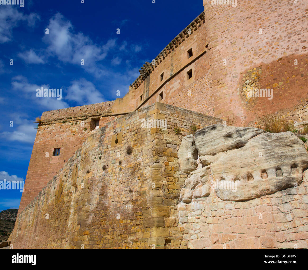 Mora de Rubielos Teruel Muslim Castle in Aragon Spain under blue sunny ...