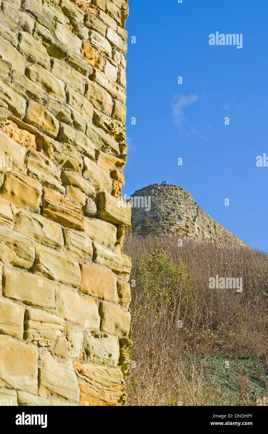 Close-up of the old ancient sandstone walls of Scarborough Castle in ...