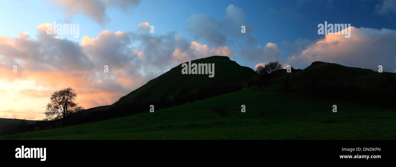 Sunset over Chrome Hill near Hollinsclough village, Peak District ...