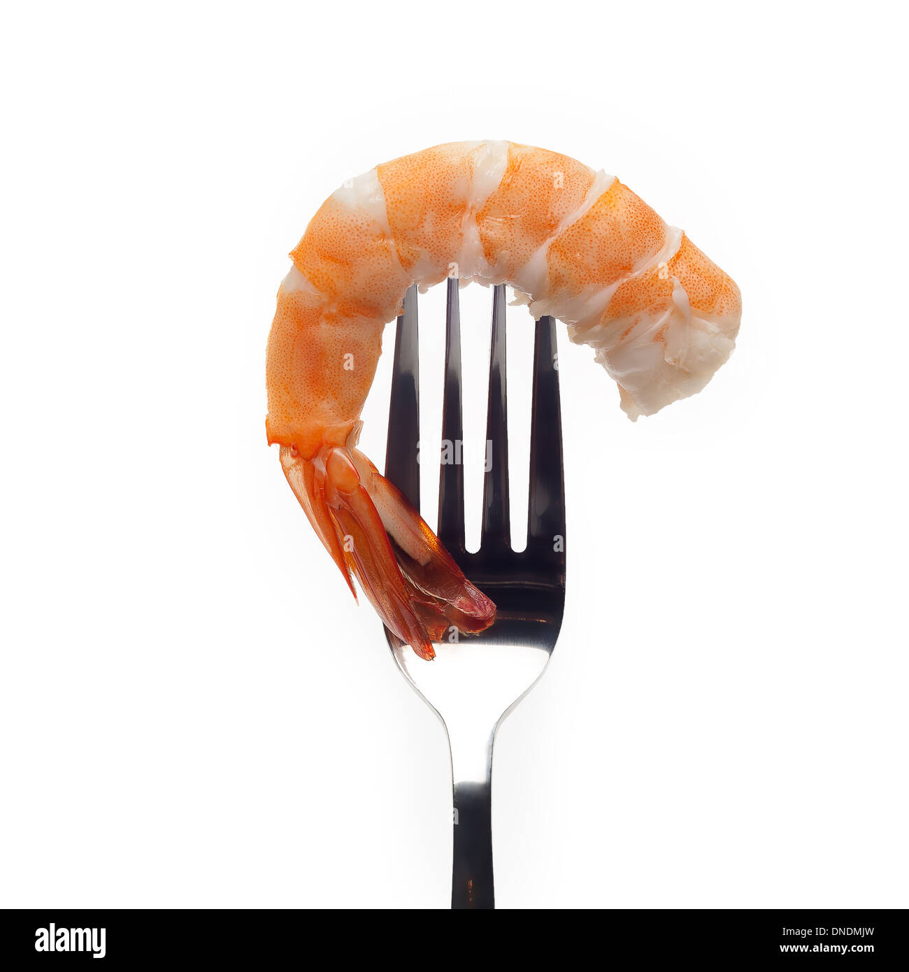 Shrimp with fork isolated on white background Stock Photo - Alamy