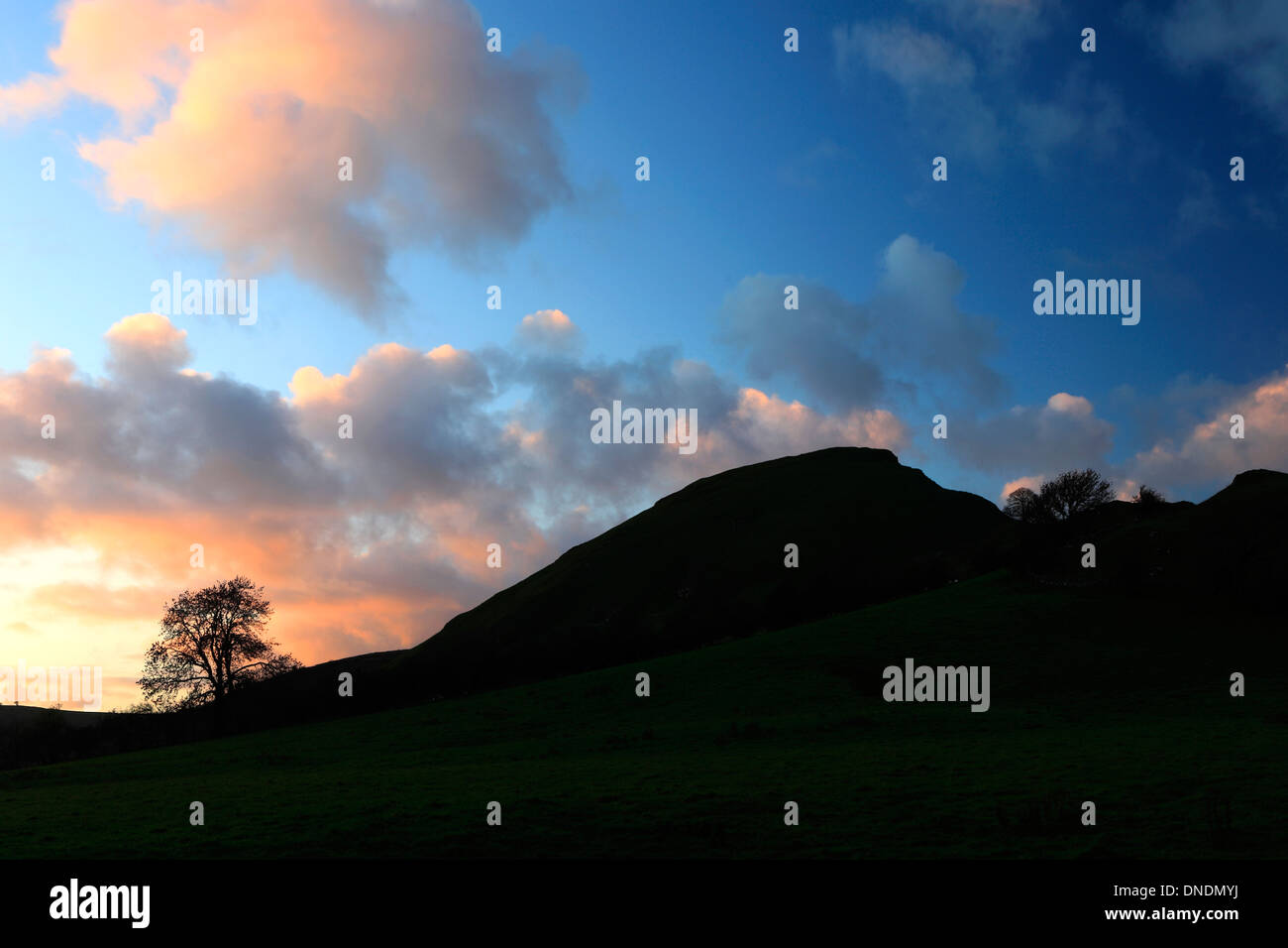 Sunset over Chrome Hill near Hollinsclough village, Peak District ...