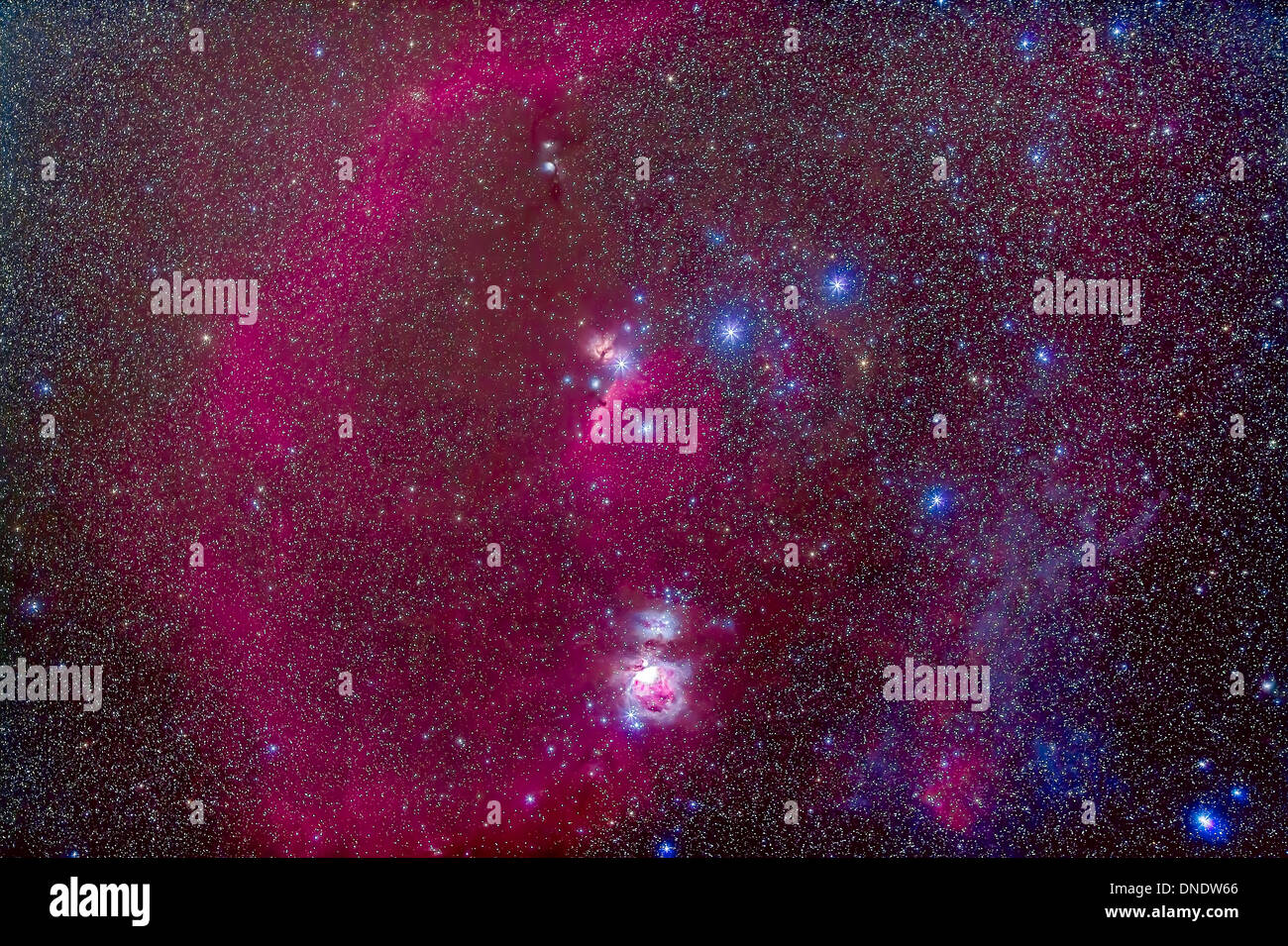 The Orion Nebula, Belt of Orion, Sword of Orion and nebulosity Stock ...