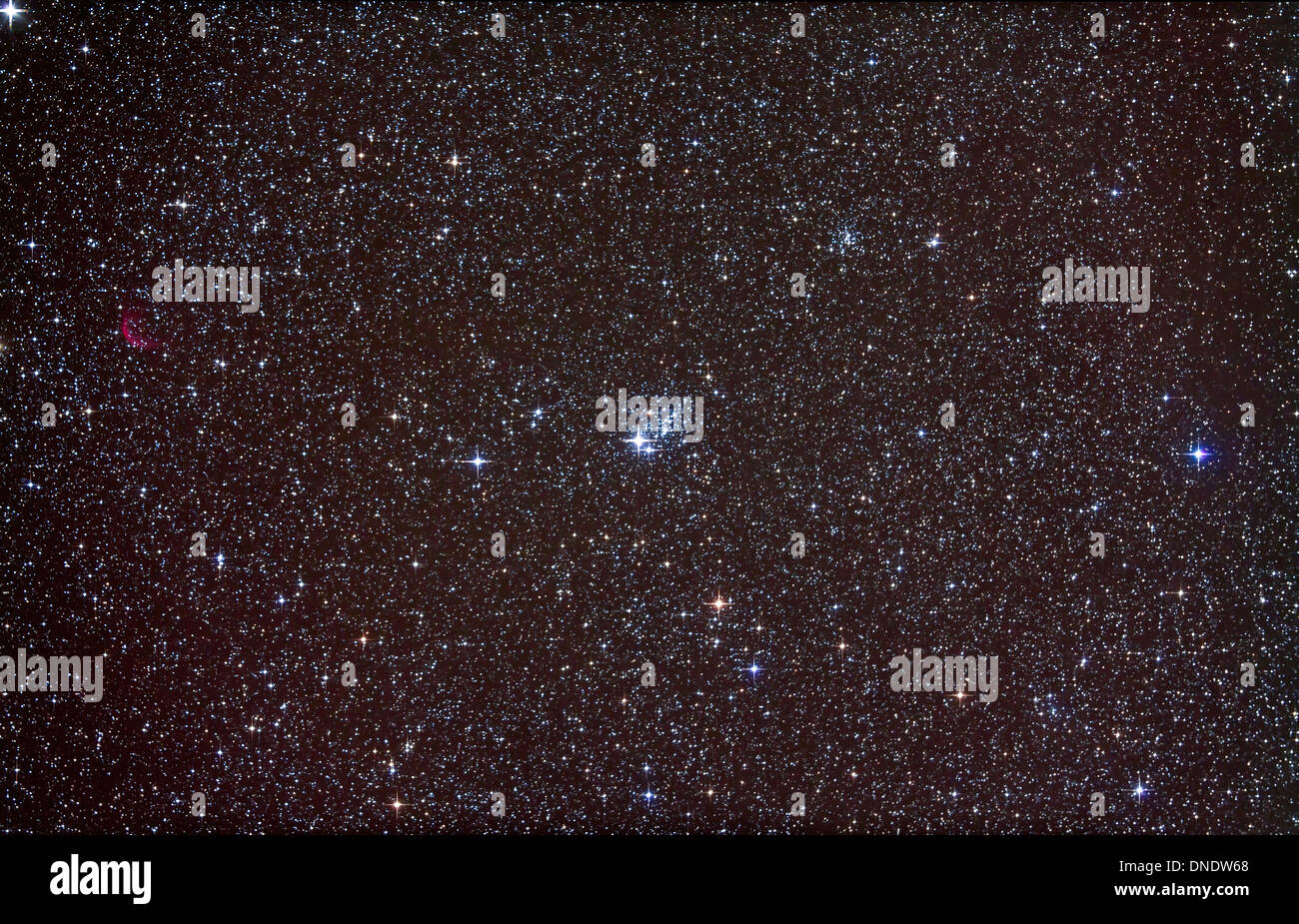 Open cluster NGC 457 in the constellation Cassiopeia. NGC 436 is at upper right and nebula ...