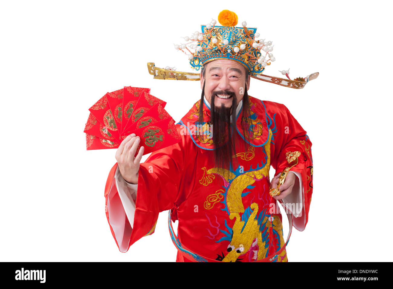 Chinese God of Wealth with red pockets Stock Photo - Alamy