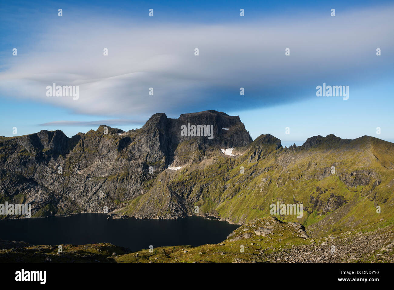 Scenic mountain landscape, Moskenesoy, Lofoten Islands, Norway Stock ...