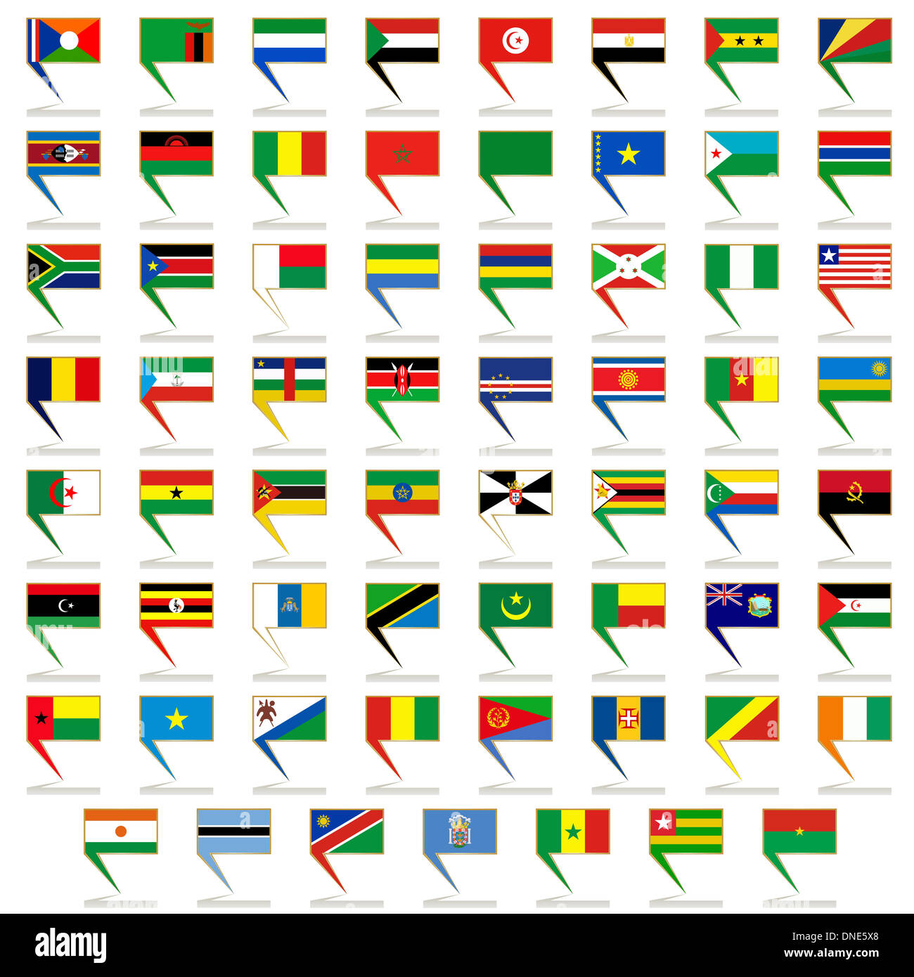 Abstract icons signs depicting flags of different countries. The ...