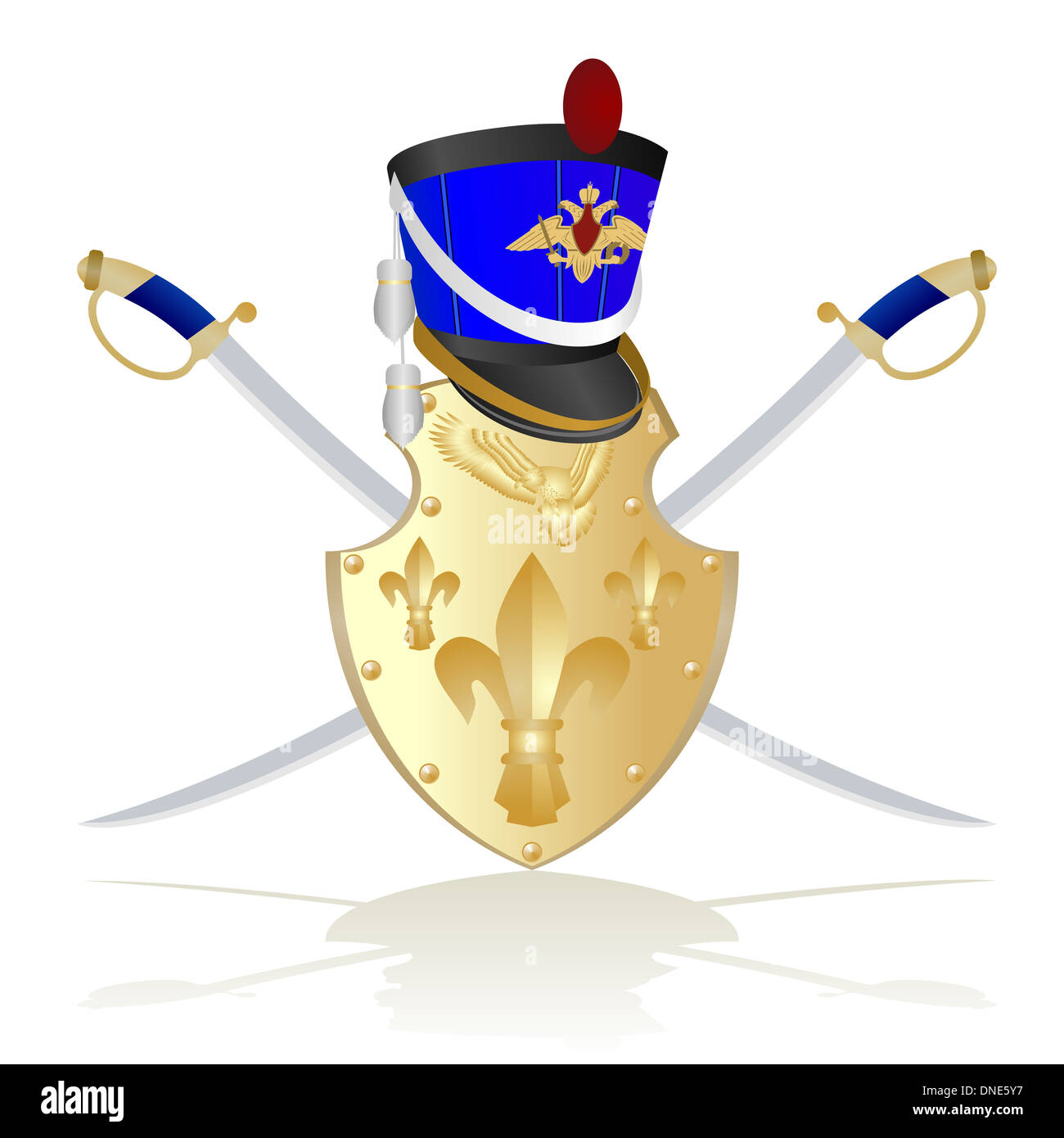Hussar headgear, shield and weapon. The illustration on a white ...