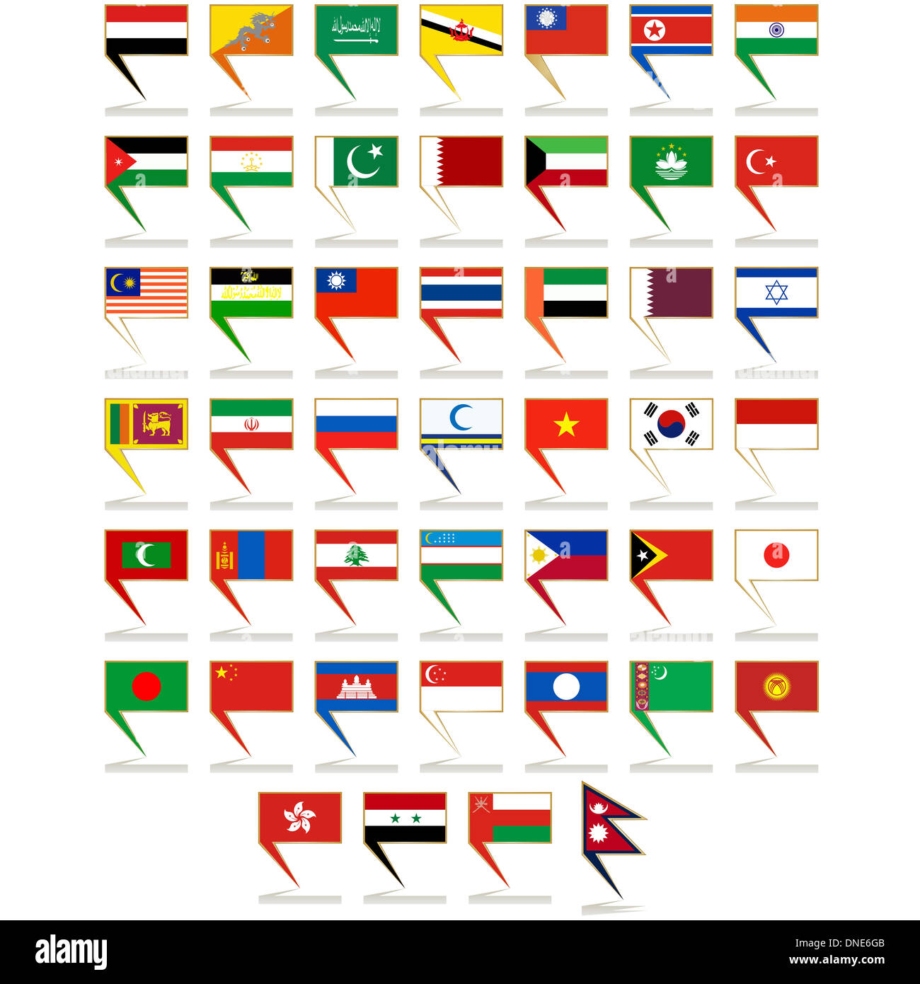 Abstract icons signs depicting flags of different countries. The ...