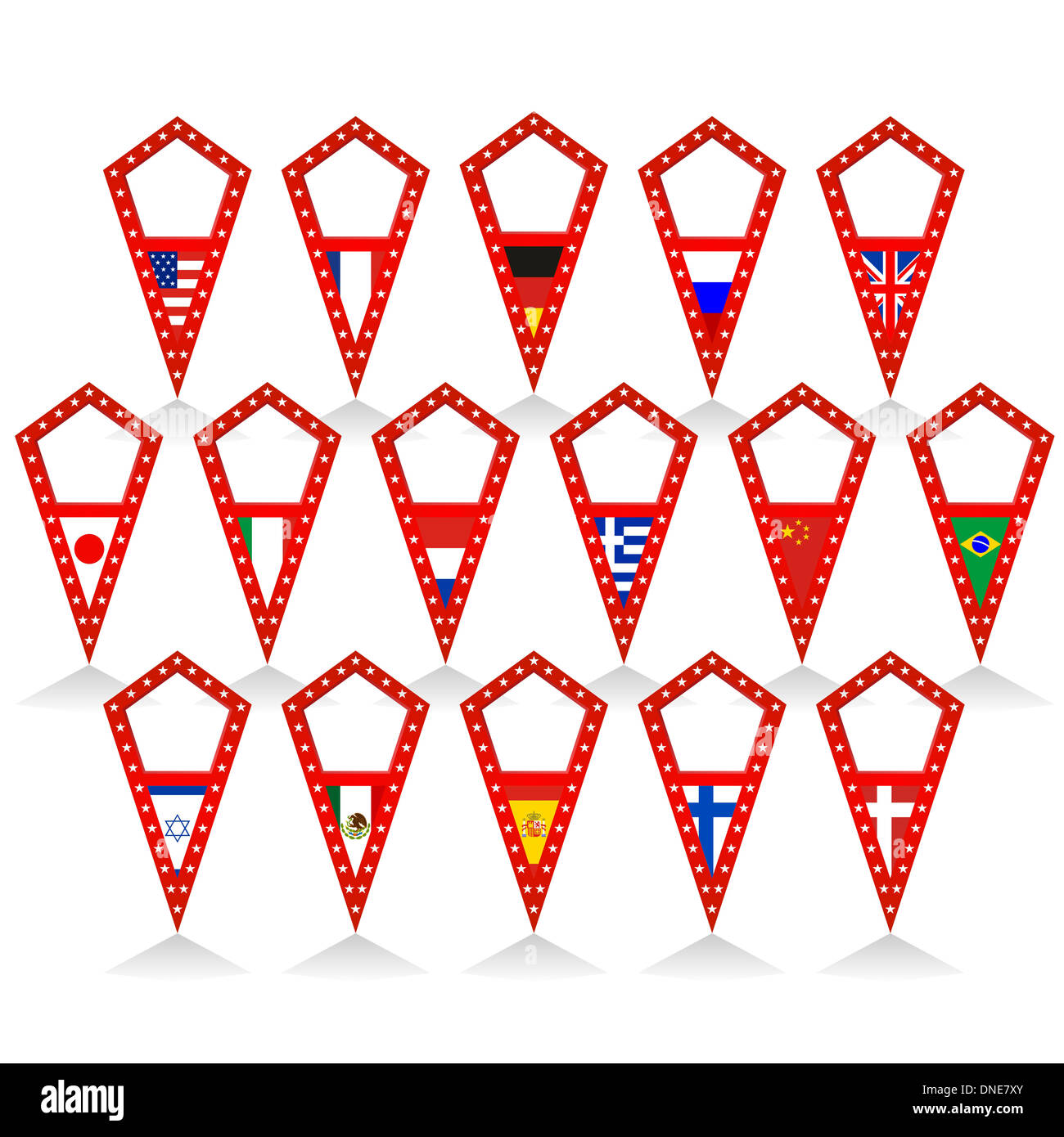 Abstract icons signs depicting flags of different countries. The ...