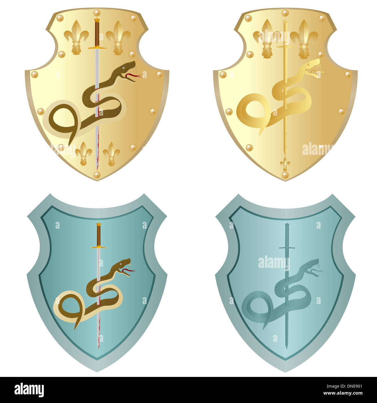 Shields snake pierced with a sword. Illustration on an abstract white ...