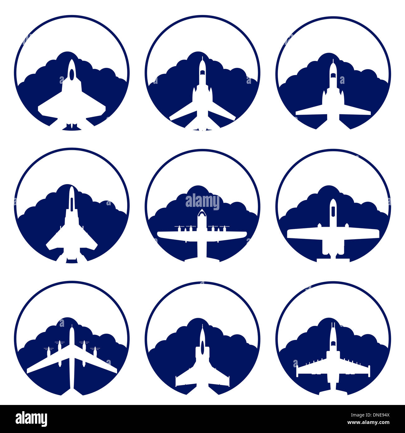 A set of icons with the image of military aviation. The illustration on ...