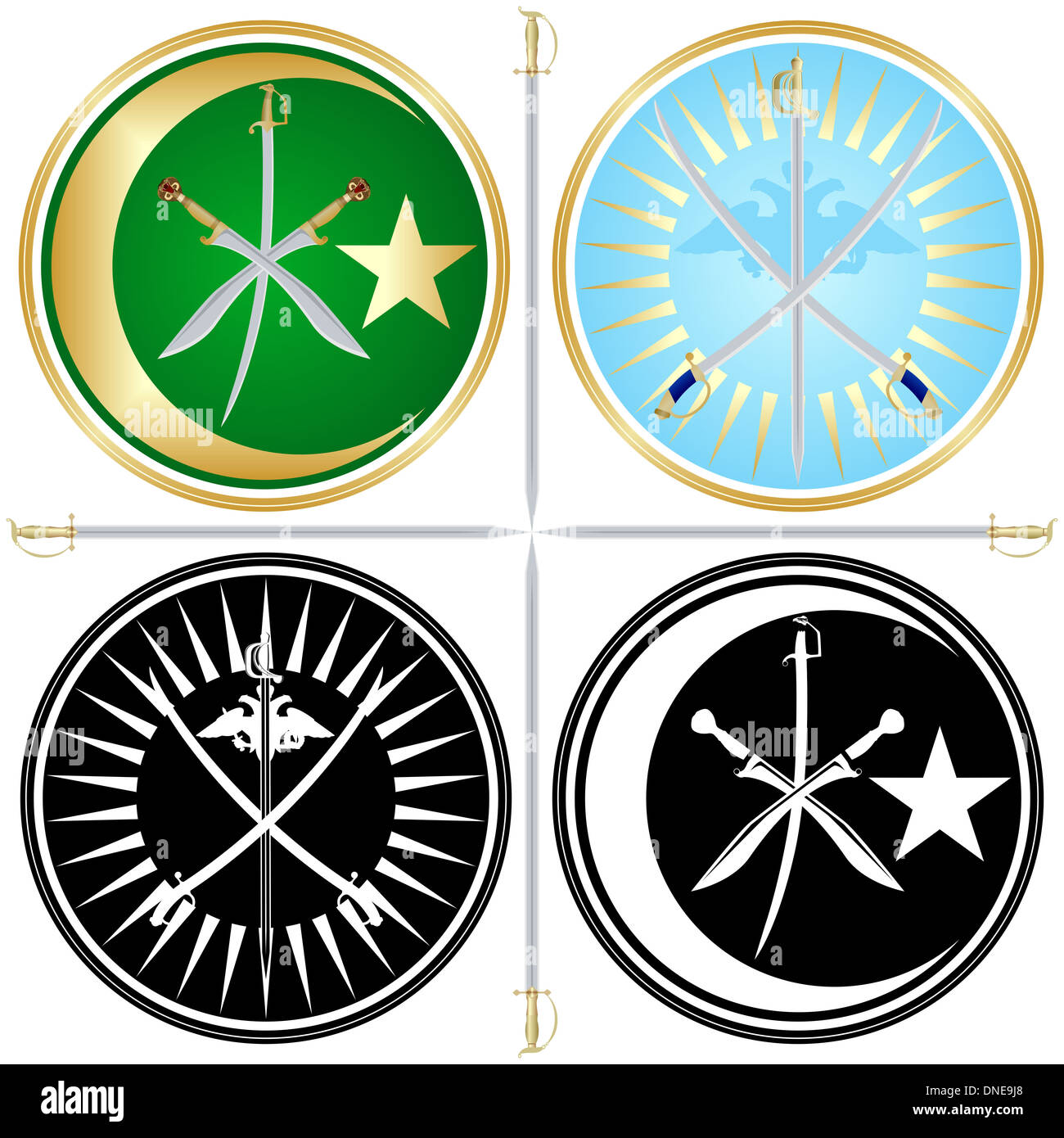 Icons with the image of the Christian and Muslim weapons. The ...