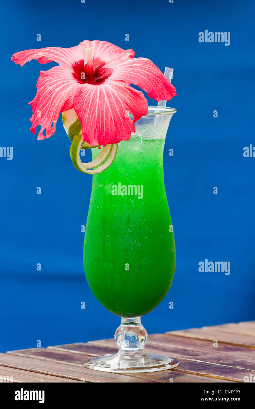 fresh tropical juice cocktail served pool side in Belize Stock Photo ...