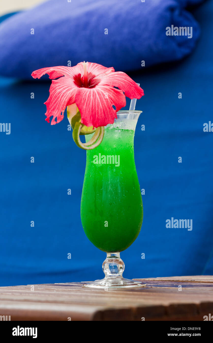 fresh tropical juice cocktail served pool side in Belize Stock Photo ...