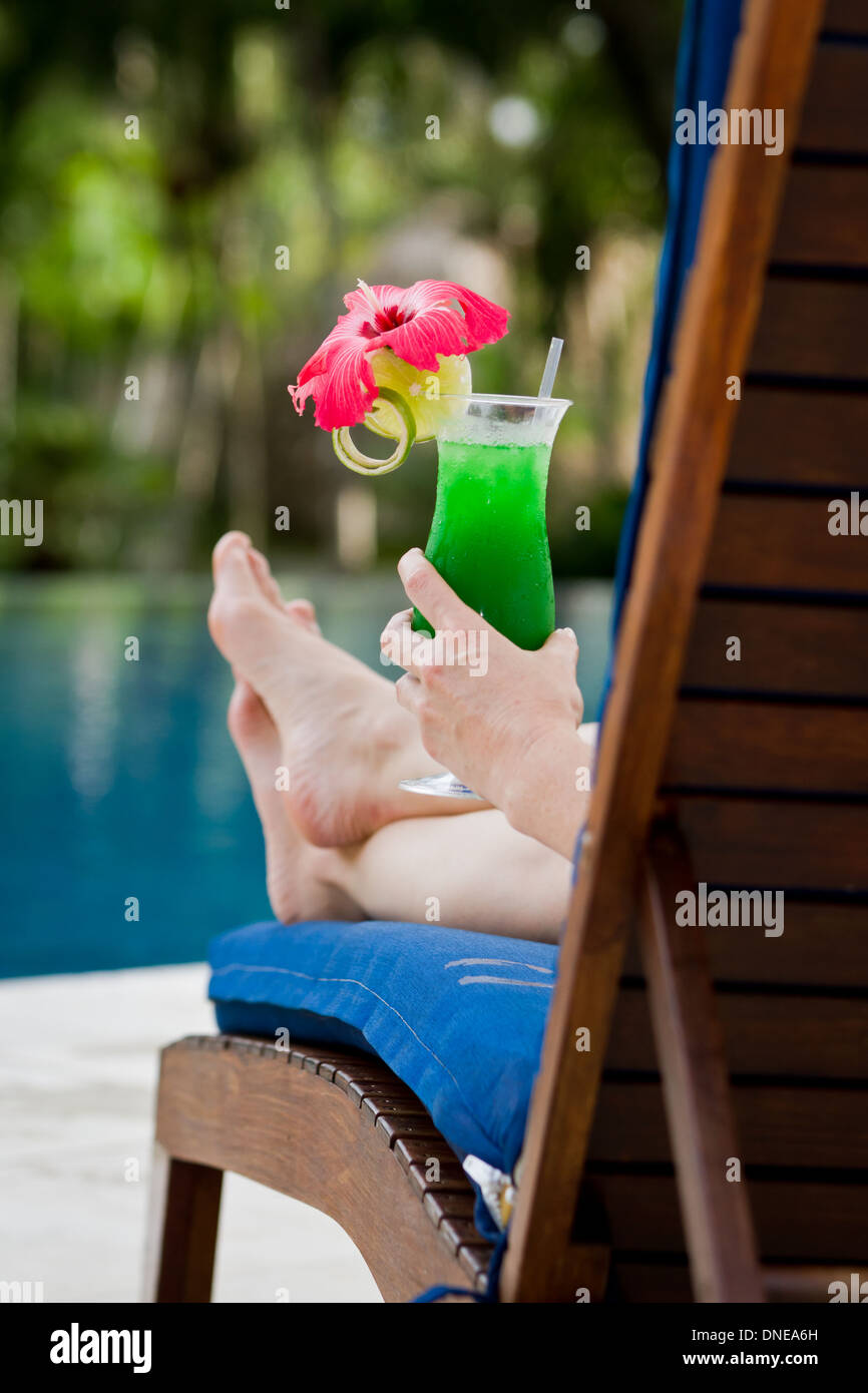 fresh tropical juice cocktail served pool side in Belize Stock Photo ...
