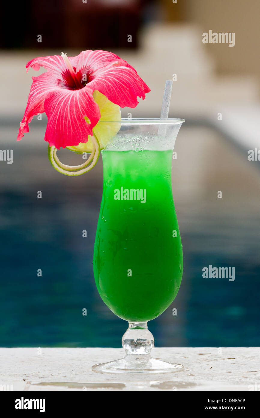 fresh tropical juice cocktail served pool side in Belize Stock Photo ...
