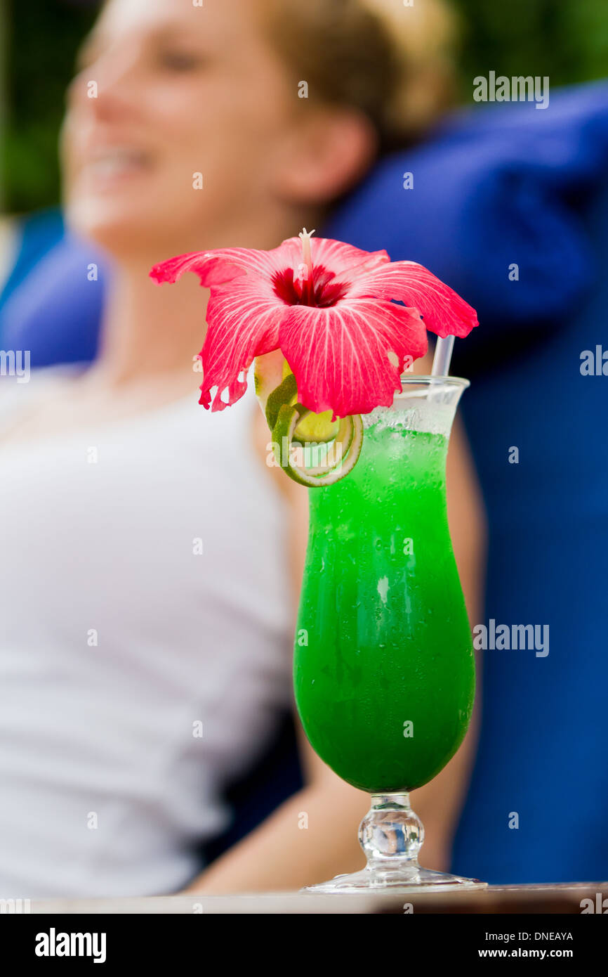 fresh tropical juice cocktail served pool side in Belize Stock Photo ...