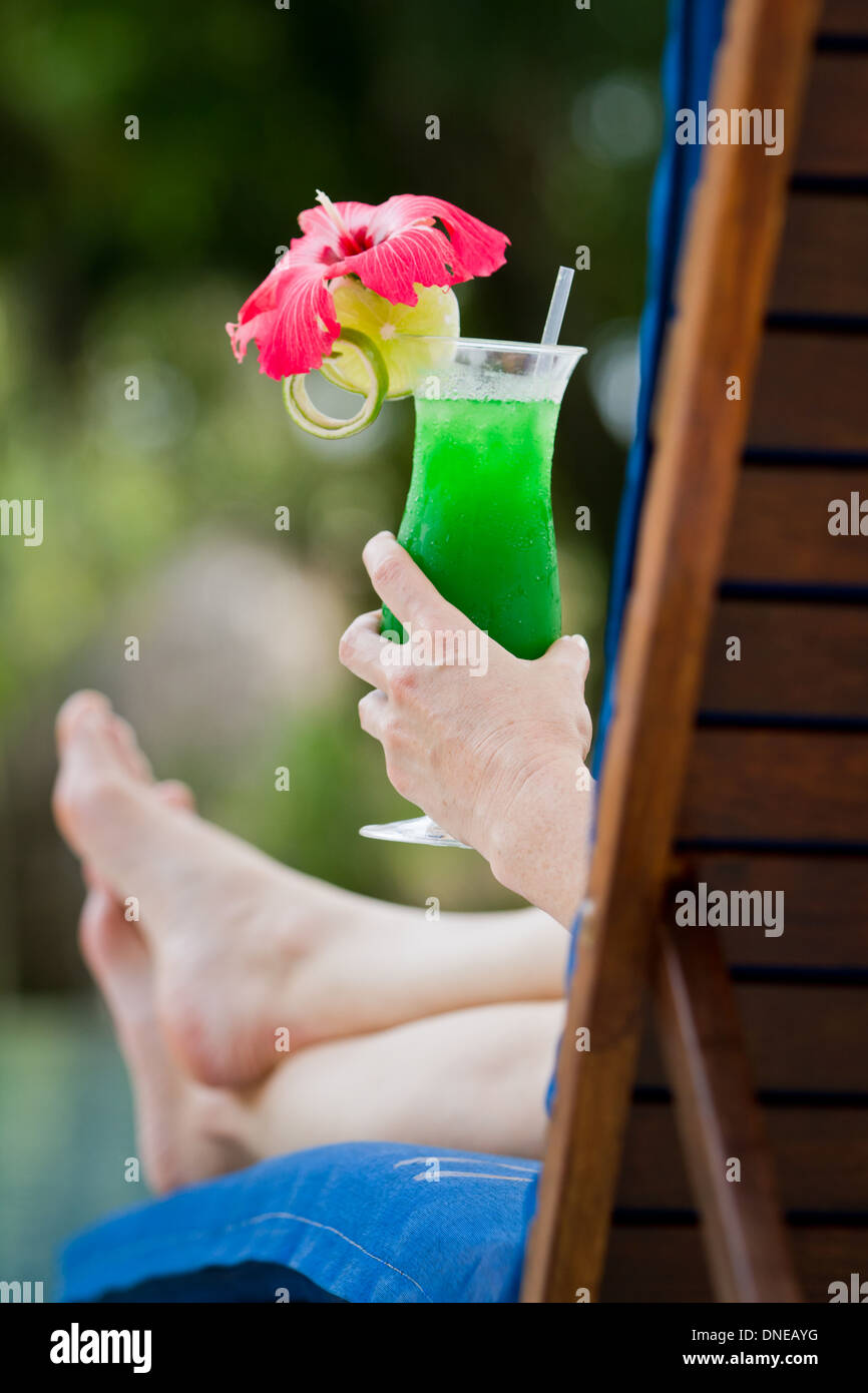 fresh tropical juice cocktail served pool side in Belize Stock Photo ...