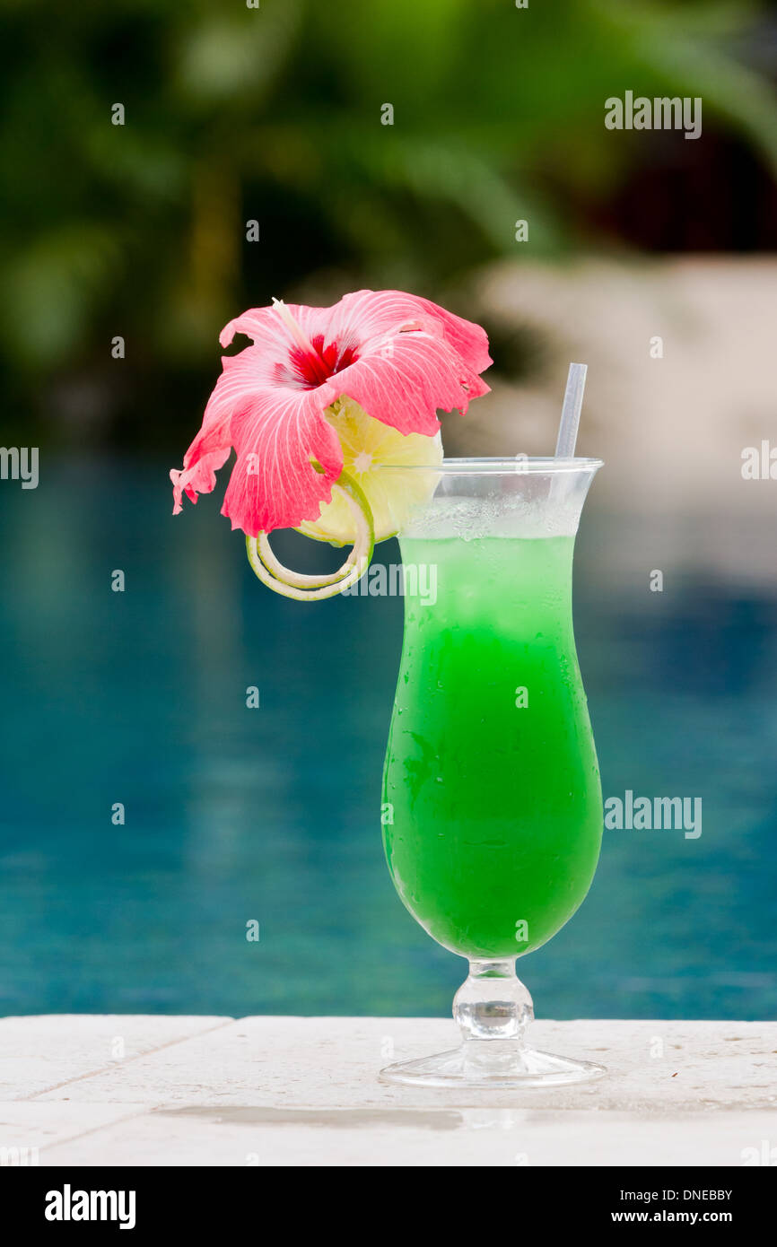fresh tropical juice cocktail served pool side in Belize Stock Photo ...