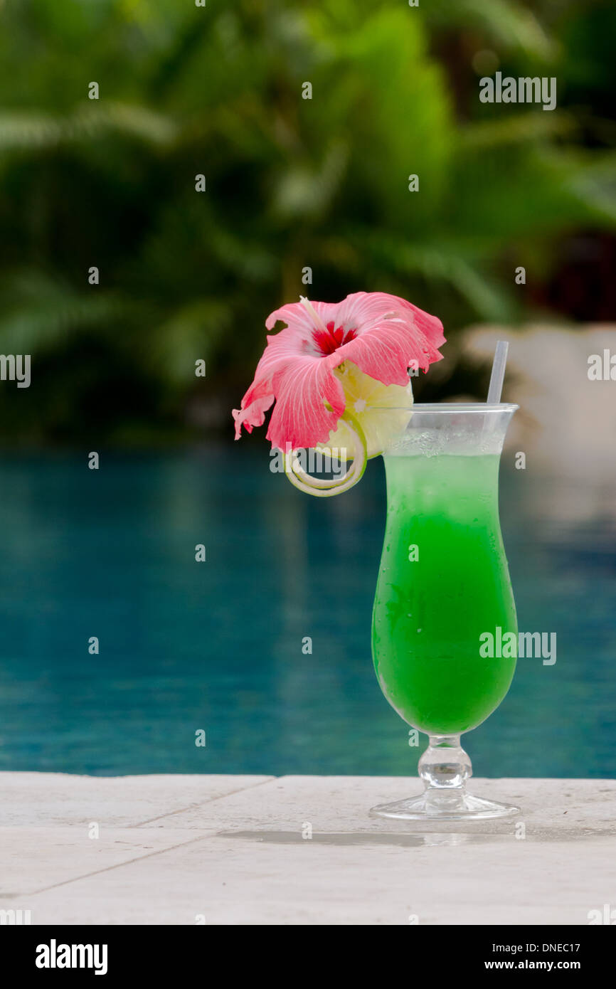 fresh tropical juice cocktail served pool side in Belize Stock Photo ...