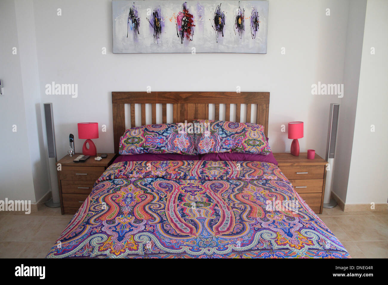 Bed inside Holiday apartment Stock Photo - Alamy