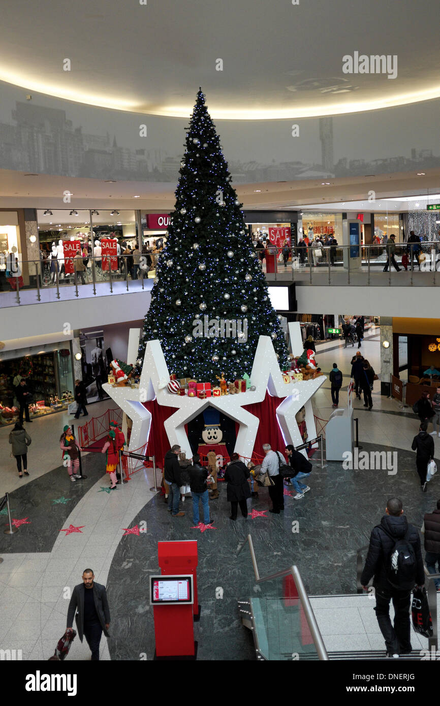 Manchester, UK. 24th December 2013. A giant-sized Christmas tree is the ...