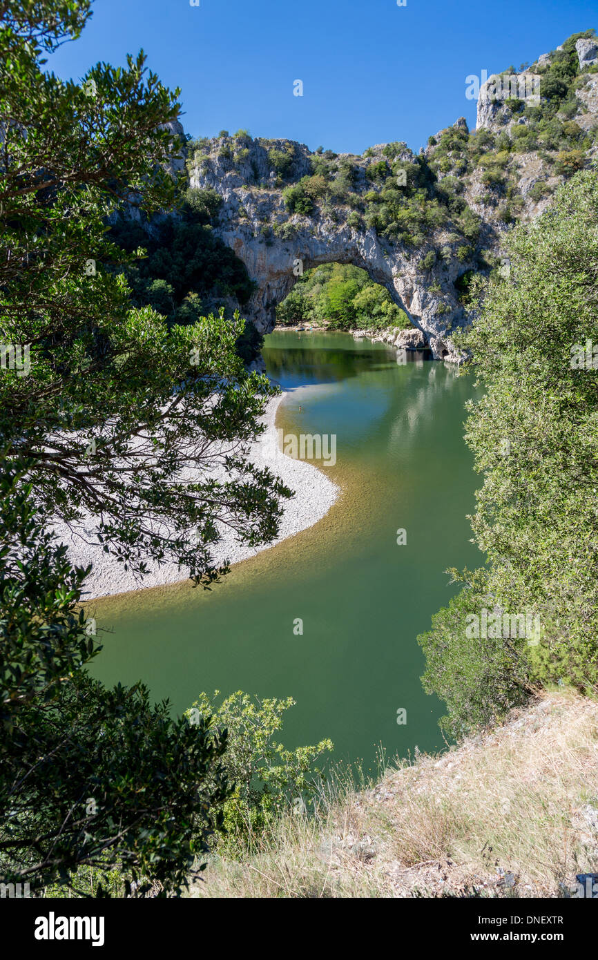 Ardèche River, France, Europe. The famous rock Pont d'Arc over the ...