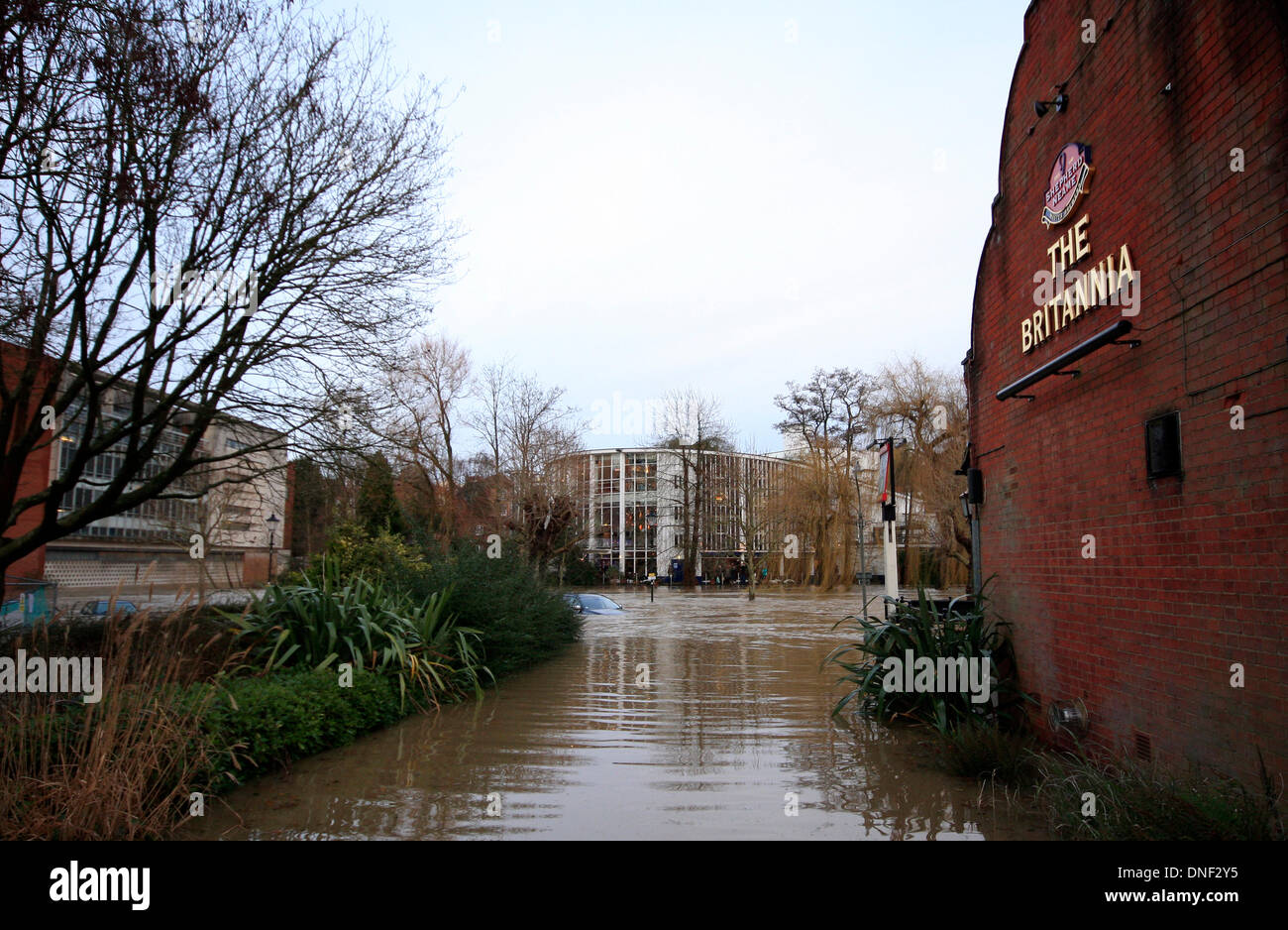 Guildford, Surrey, UK 24th December 2013. Rising flood water from the ...