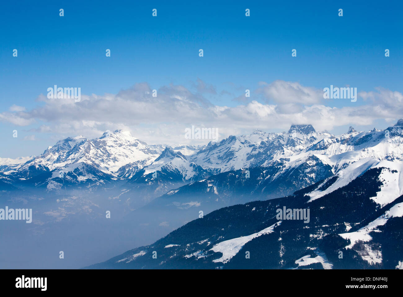 Mountain panorama looking along The Val D'illiez from the village of ...