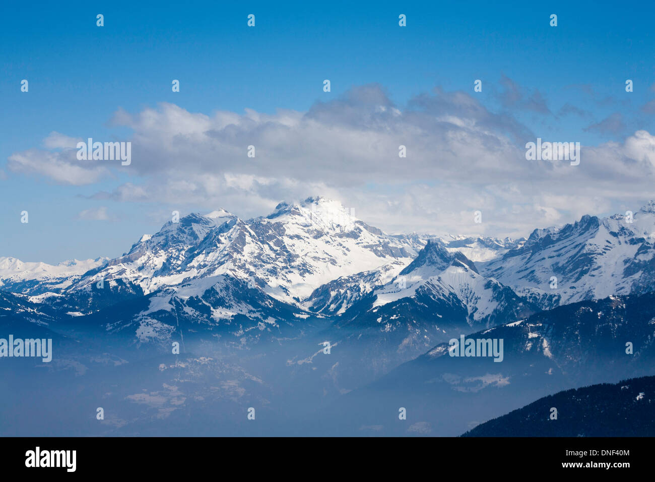 Mountain panorama looking along The Val D'illiez from the village of ...