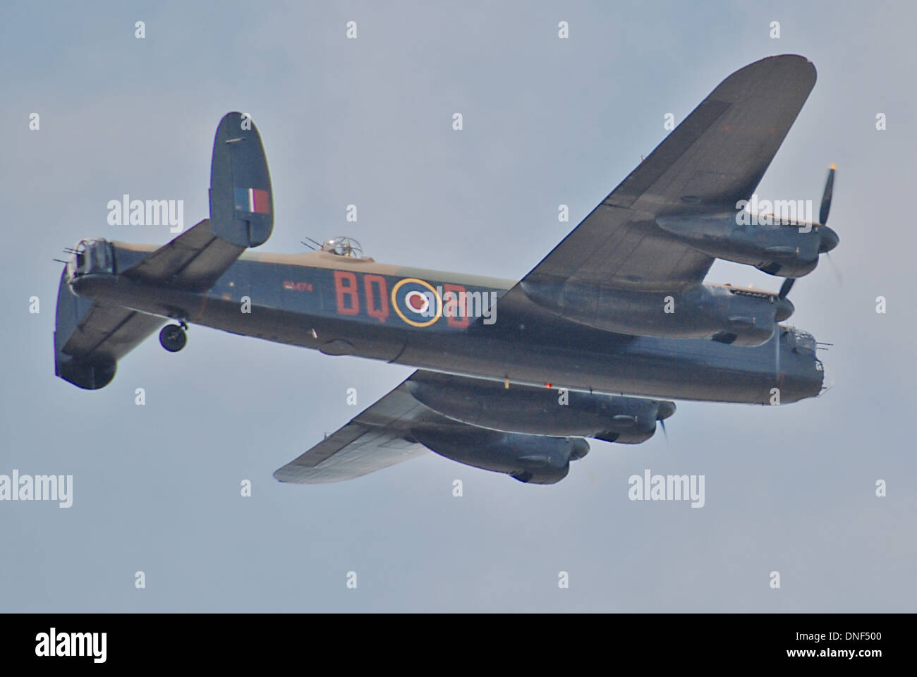 Lancaster Bomber WWII view from underside against sky - part of BBMF ...