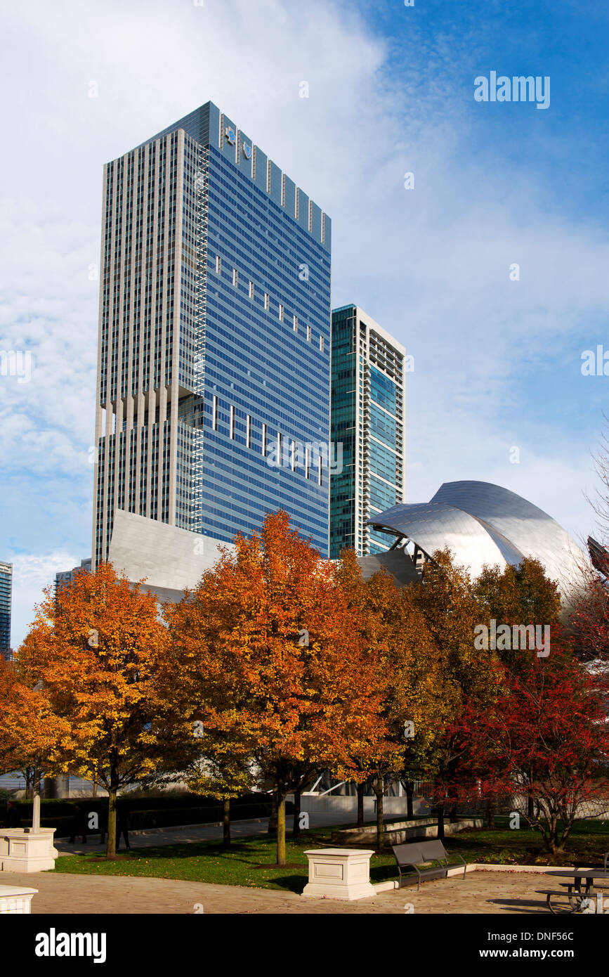 Fall colors and Chicago skyline Stock Photo - Alamy