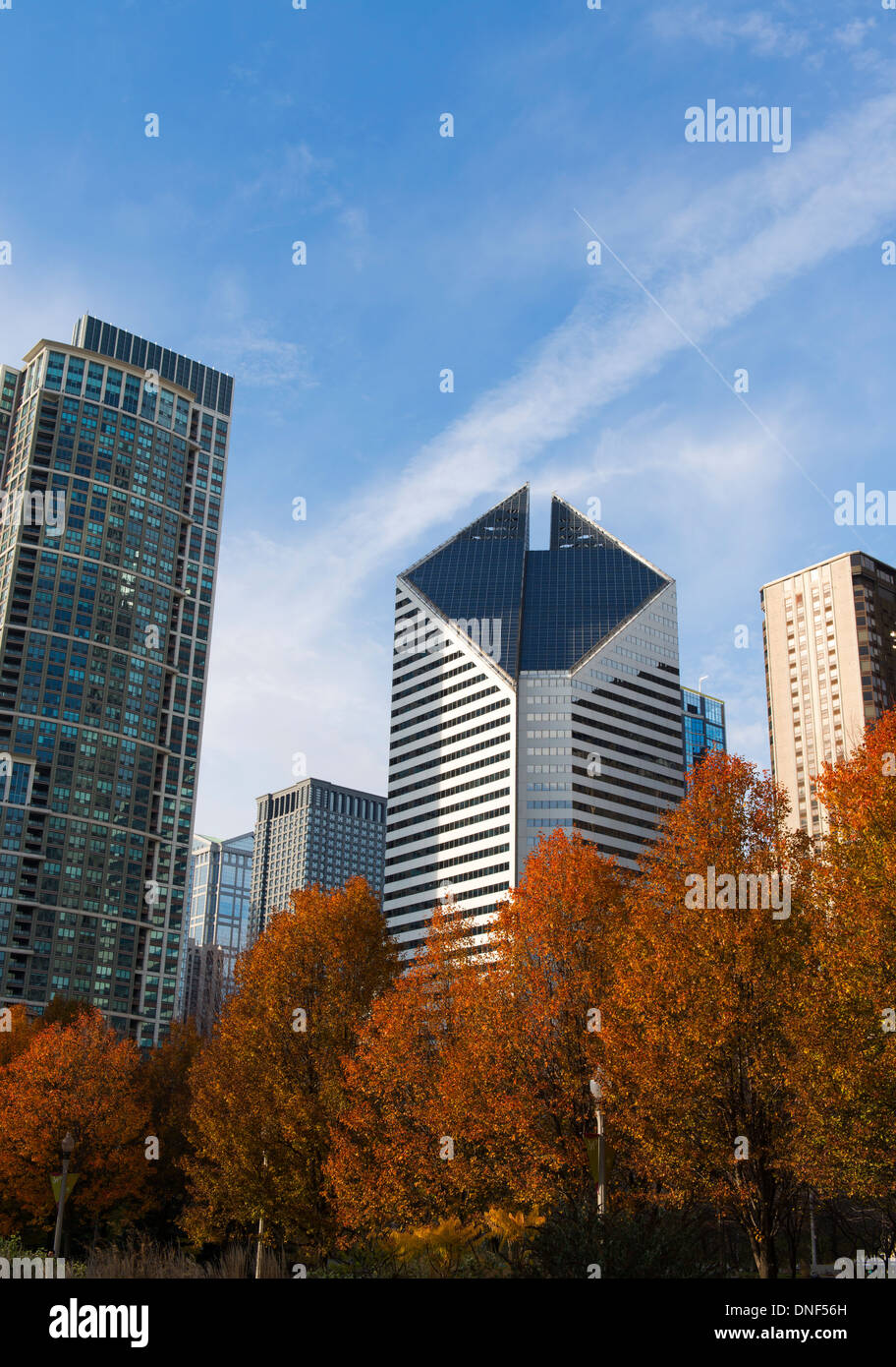 Fall colors and Chicago skyline Stock Photo - Alamy