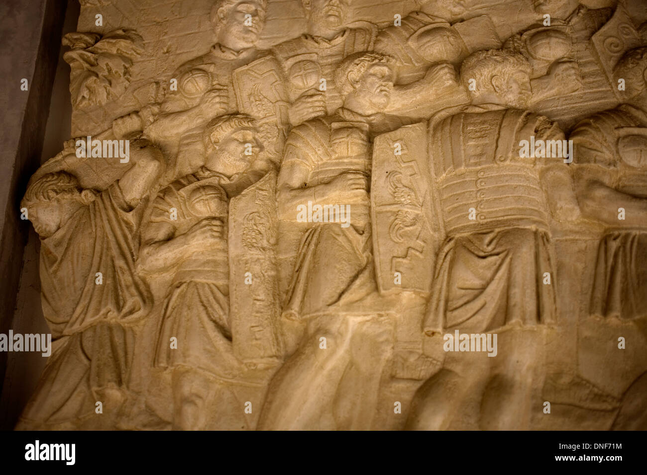 Detail of the Trajano relief displayed in the ancient Roman city of ...