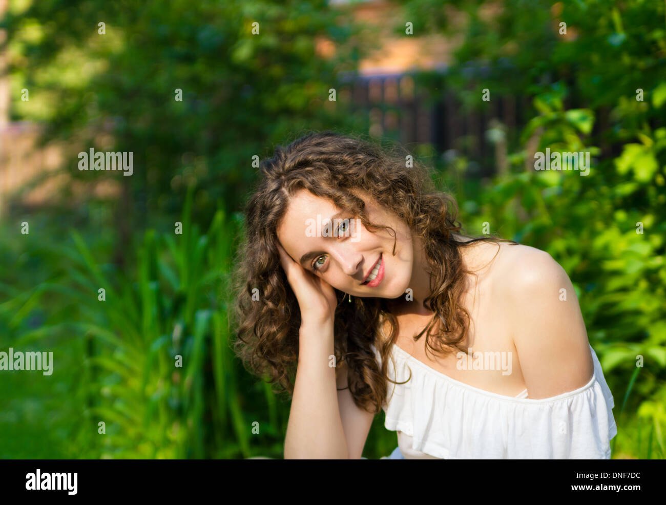 Beautiful romantic woman outdoors Stock Photo - Alamy