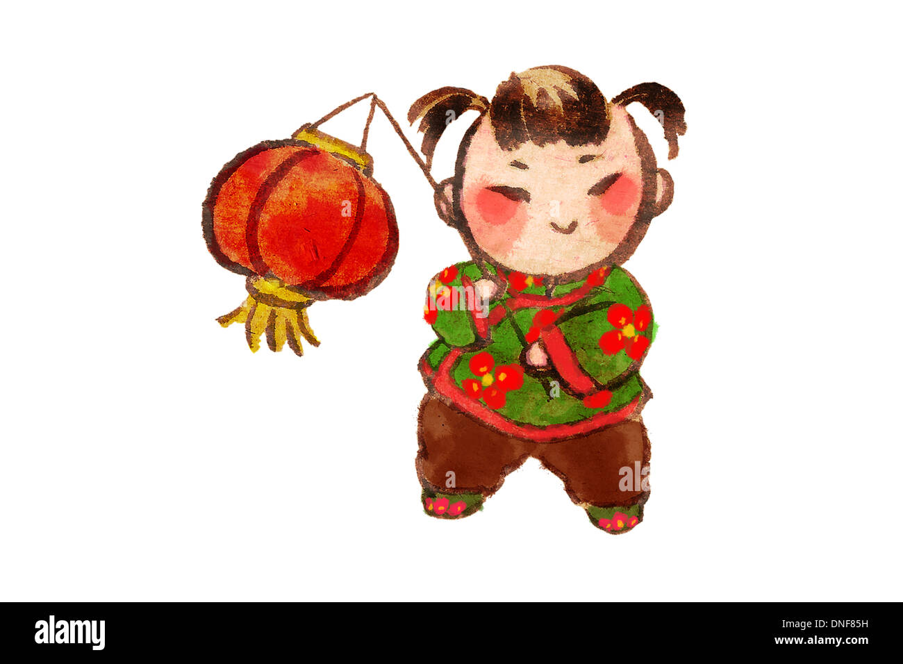 Cute girl with red lantern greeting for Chinese New Year Stock Photo ...