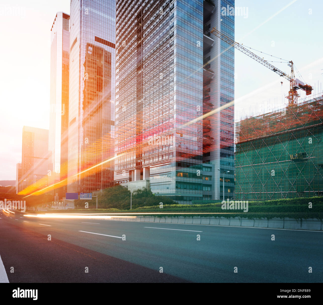 the light trails on the modern building background in shanghai china ...
