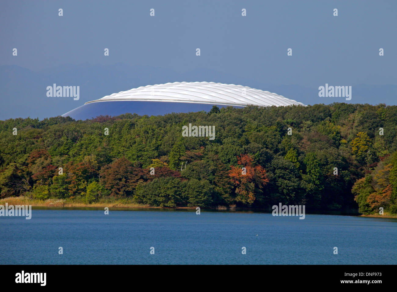 Tama Lake with a distant view of Seibu Dome Saitama Japan Stock Photo ...