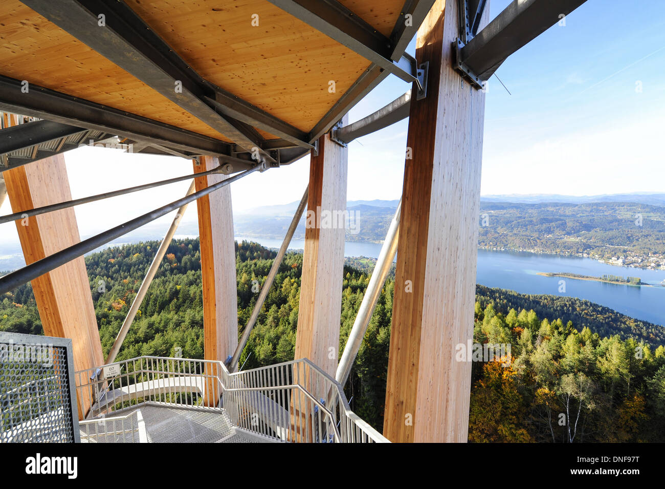 tower on Pyramidenkogel, Austria, Carinthia, lake Woerthersee ...