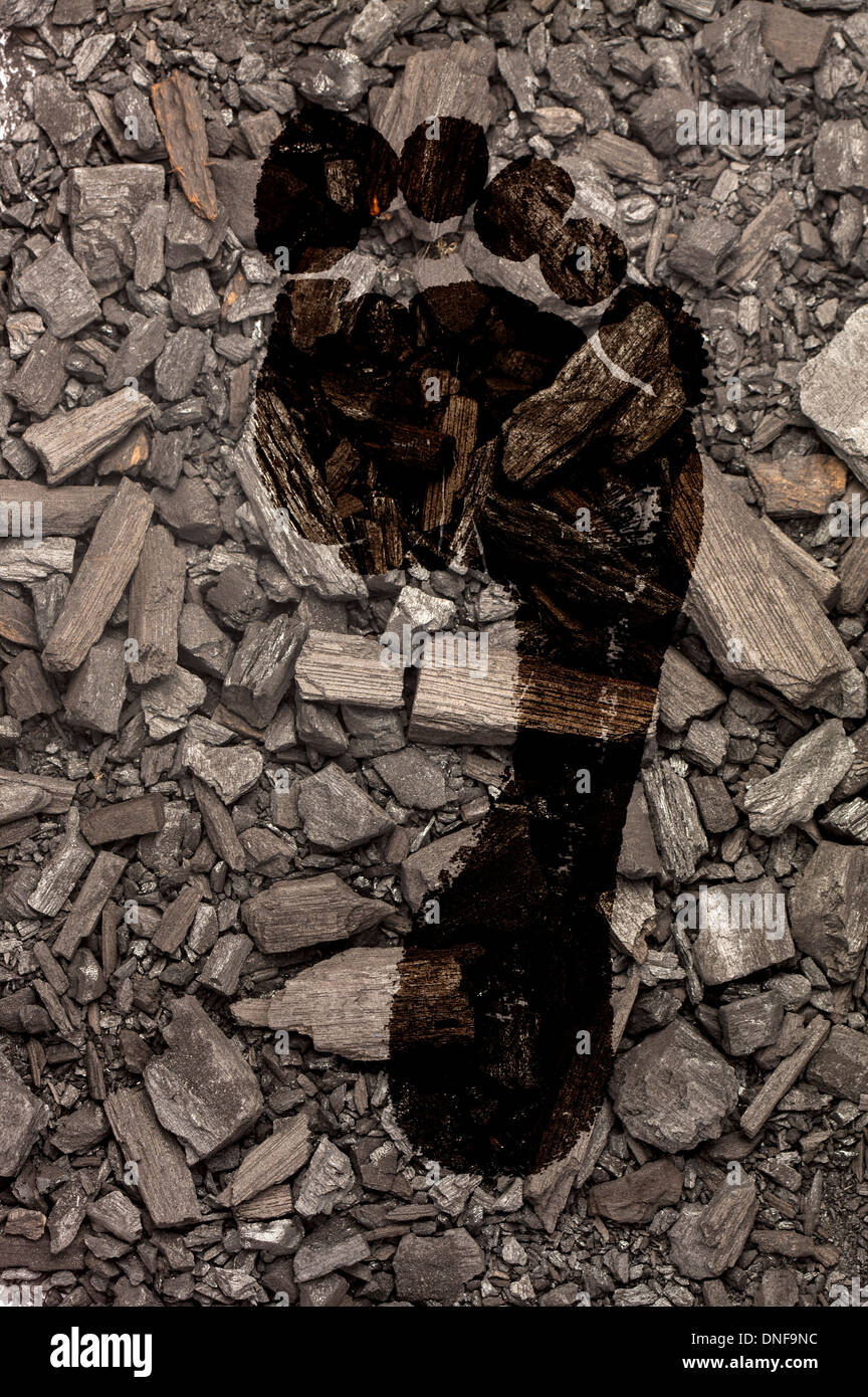 Footprint on coal dust Stock Photo - Alamy