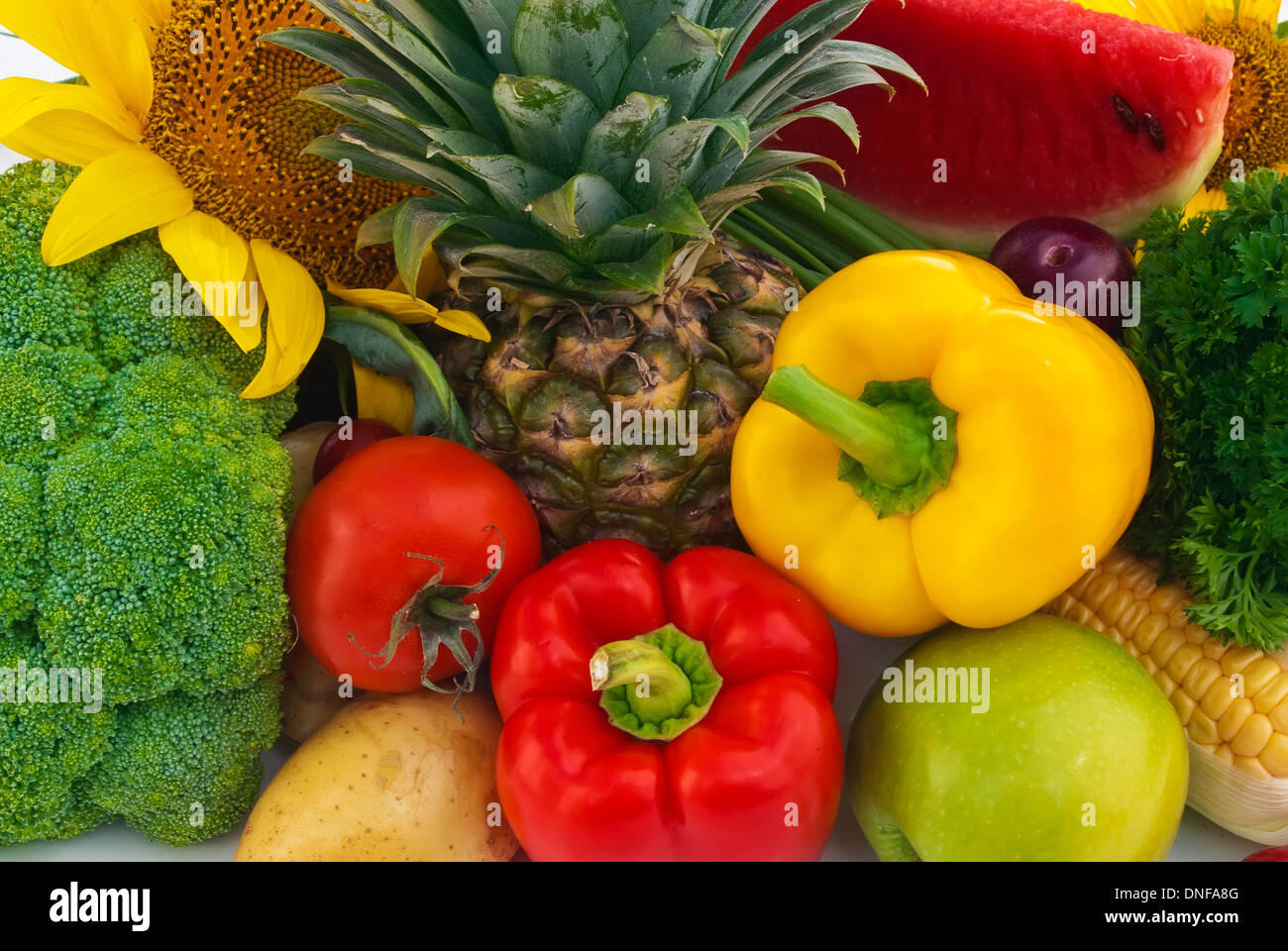 The group of fruits and vegetables closeup view Stock Photo - Alamy