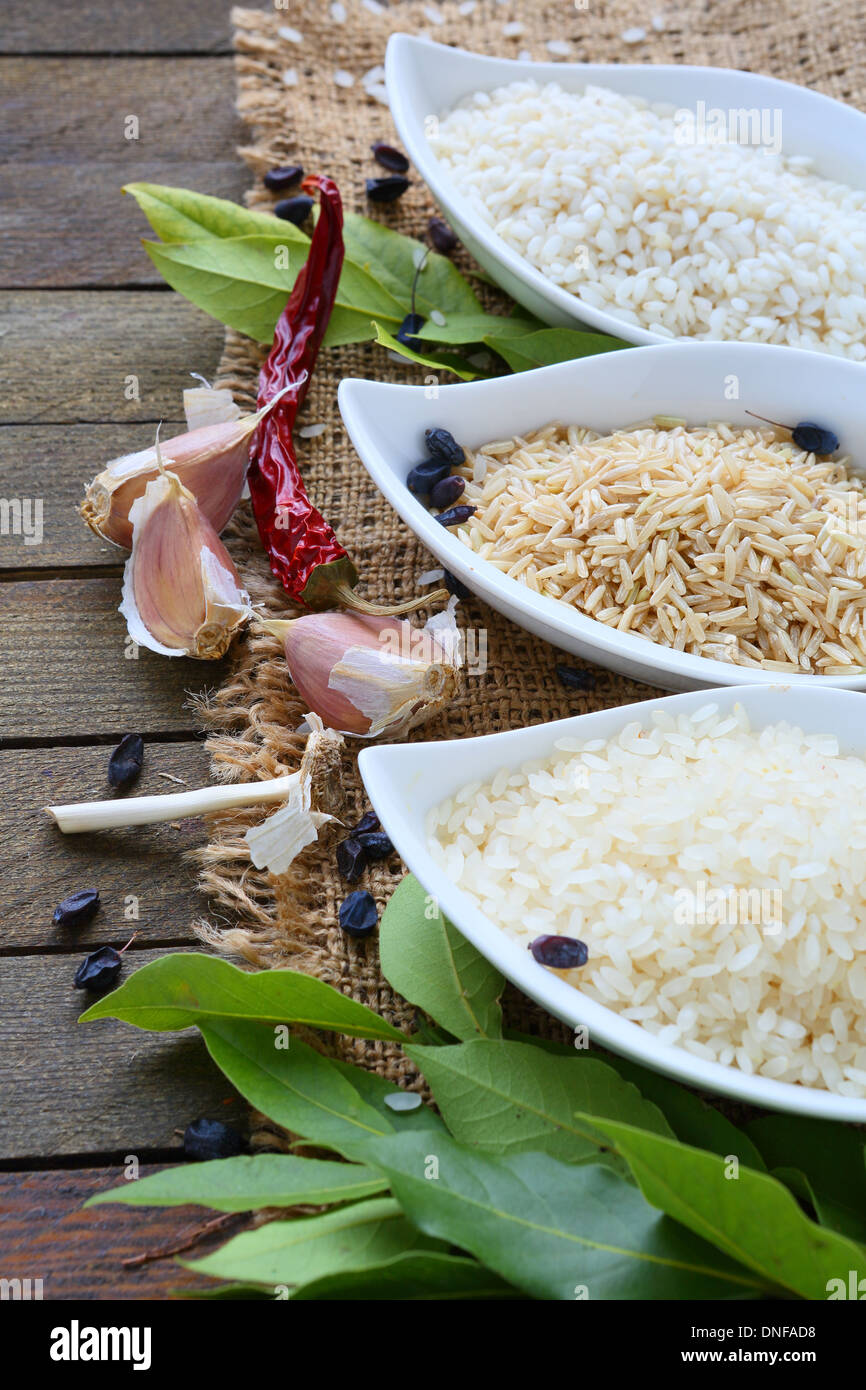 Three types of rice, ingredients, food closeup Stock Photo - Alamy