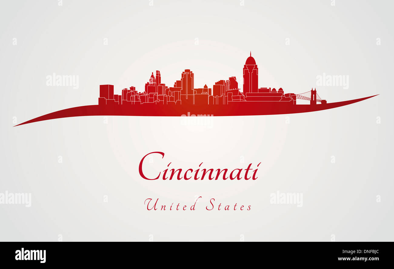Cincinnati skyline in red and gray background Stock Photo - Alamy