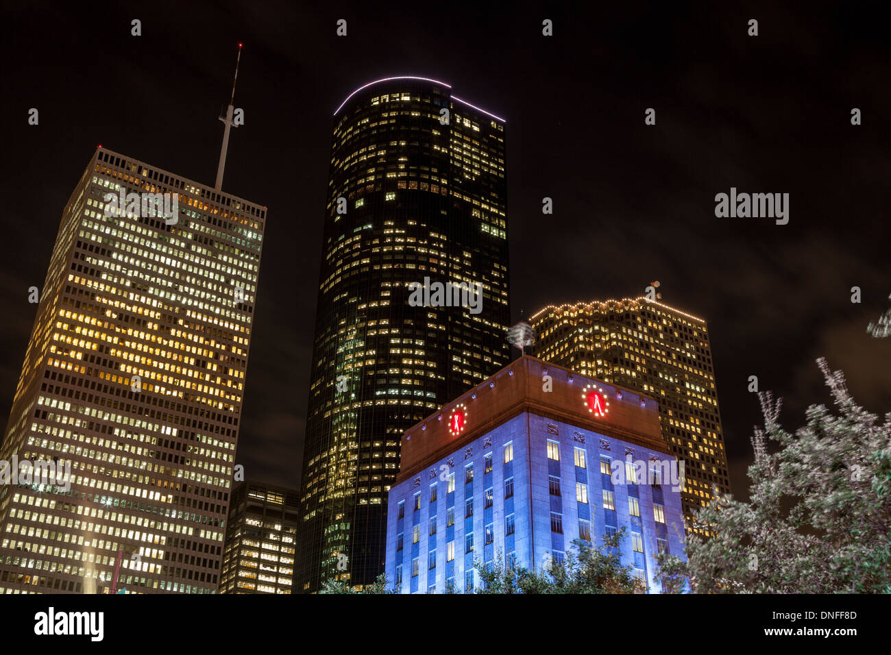 Downtown at night in Houston Stock Photo - Alamy