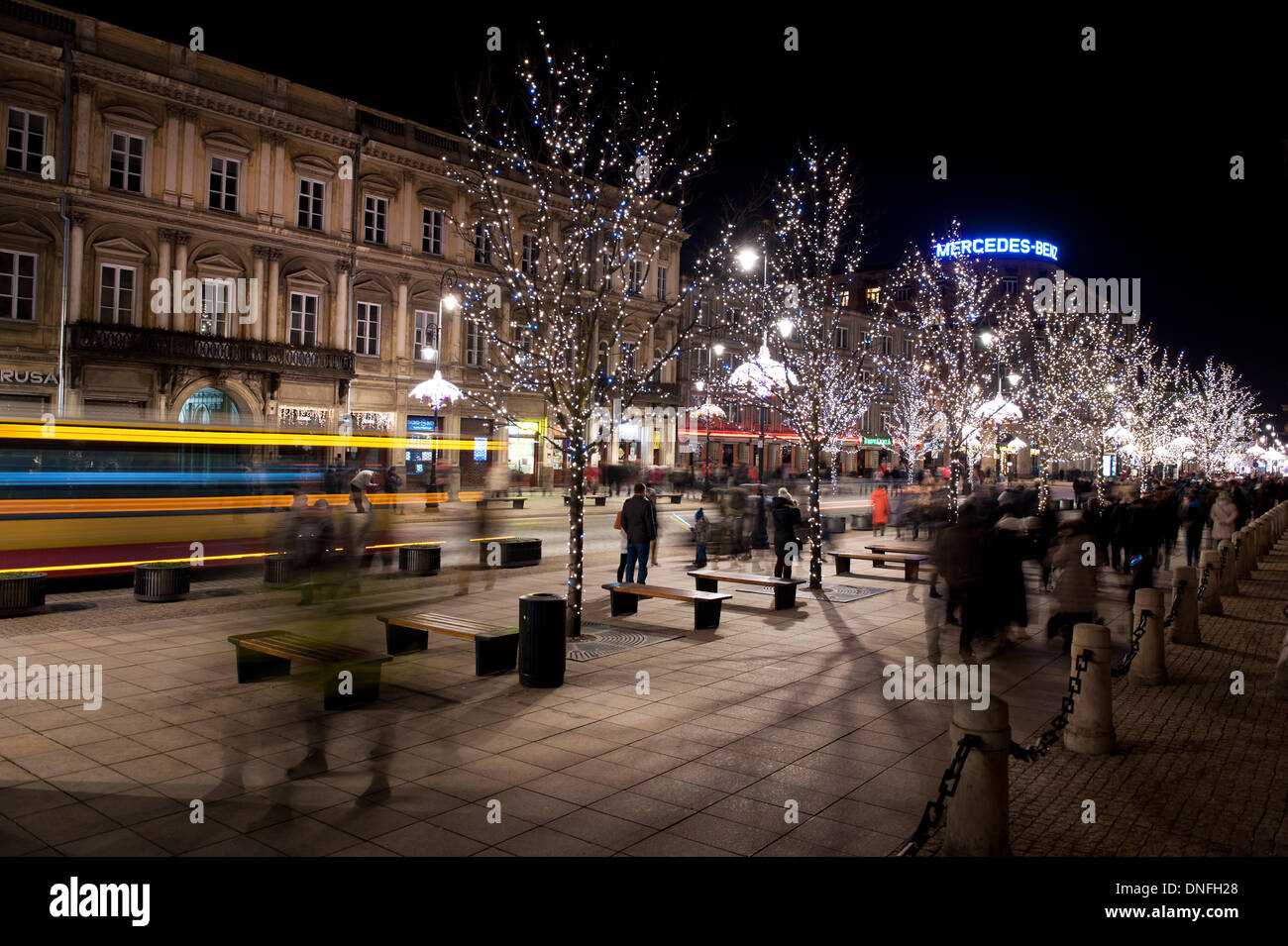 Christmas lights on trees in Warsaw Stock Photo - Alamy