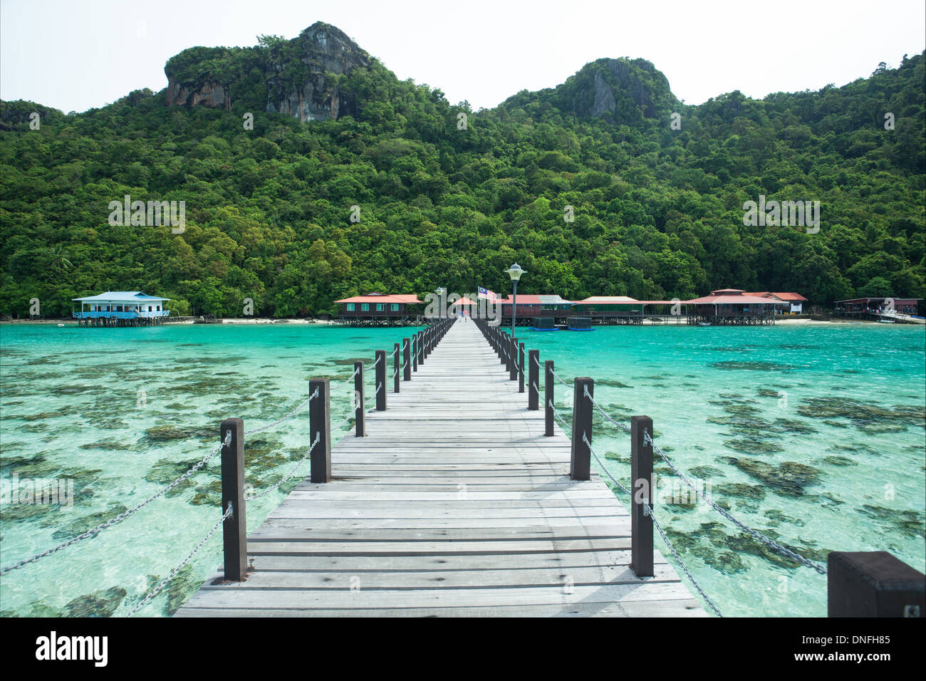 A bridge leads to a trip to a beautiful island. Clear water ...